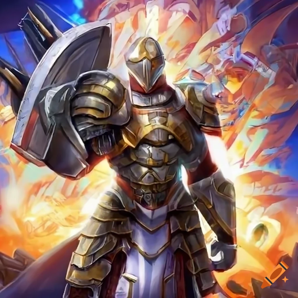 Warrior wearing heavy machinery themed armor in a fantasy anime art on ...