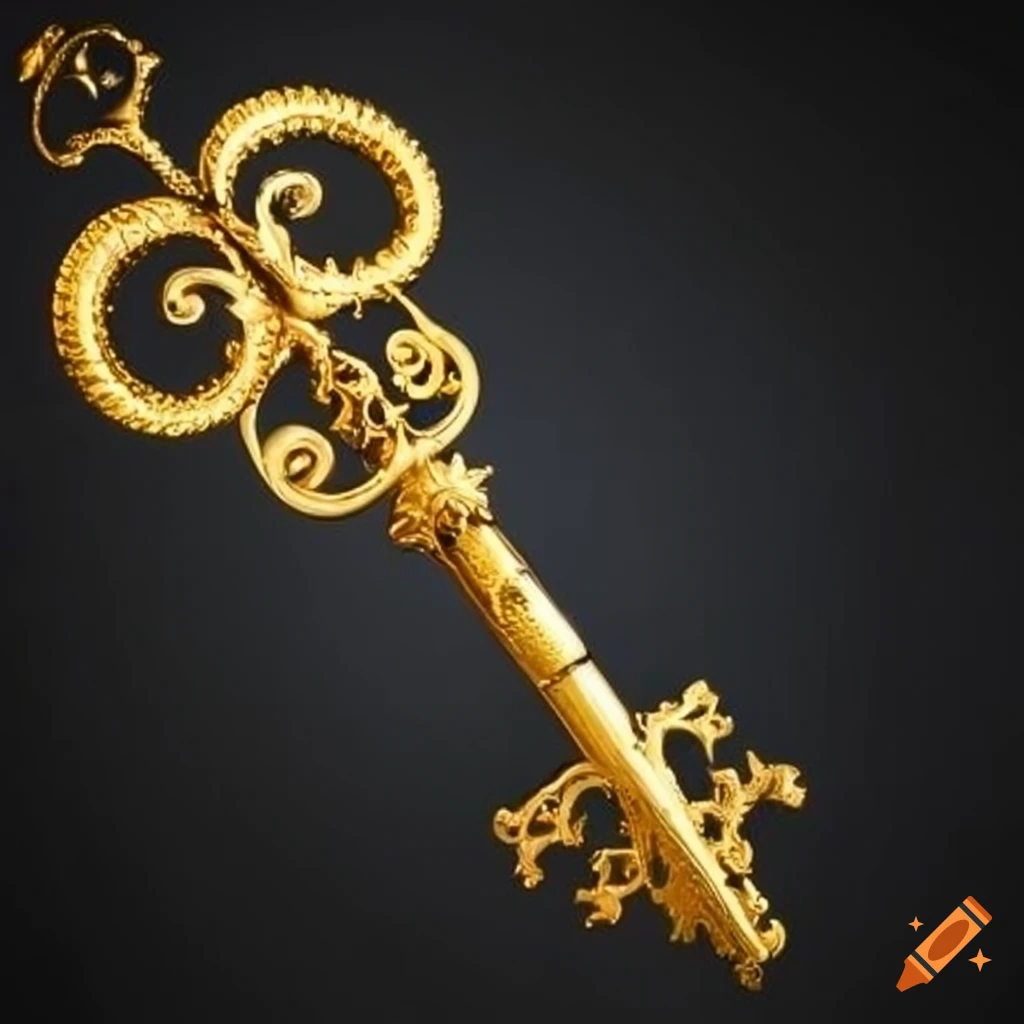 Opulent golden key with captivating swirls and embellishments on Craiyon