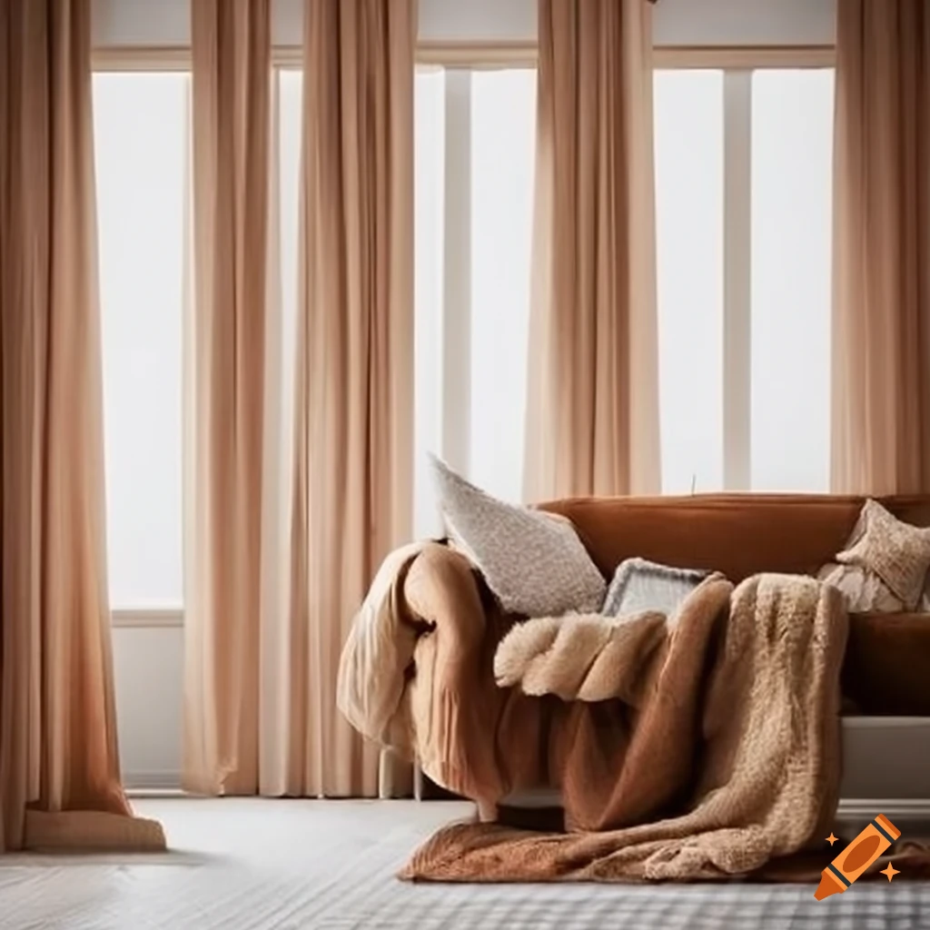Earth tones drapery in a cozy living room on Craiyon