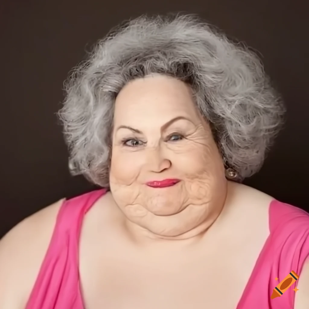 Smiling senior woman with full cheeks and lips on Craiyon