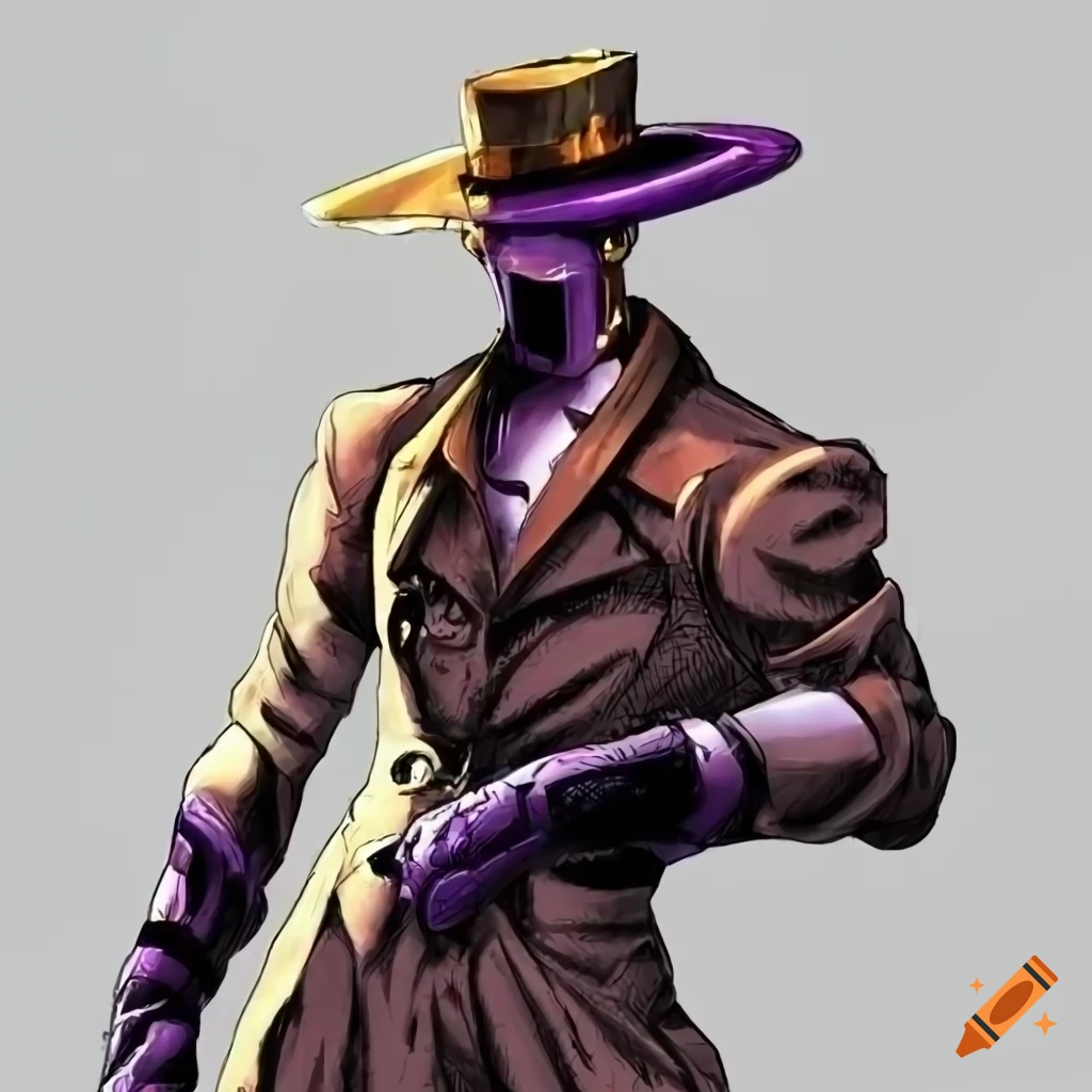 Illustration of a jojo stand with a suit, old machine gun, and hat on ...