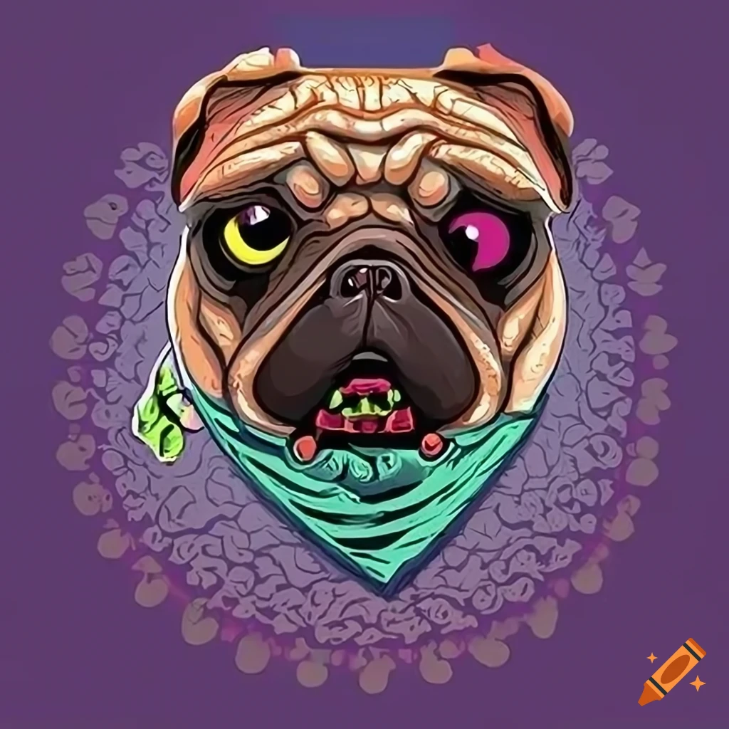Vector art of a playful undead pug with a mischievous expression on Craiyon