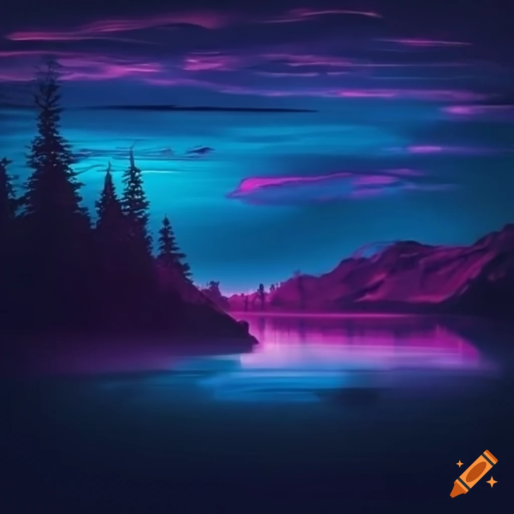 Nighttime neon nature landscape on Craiyon