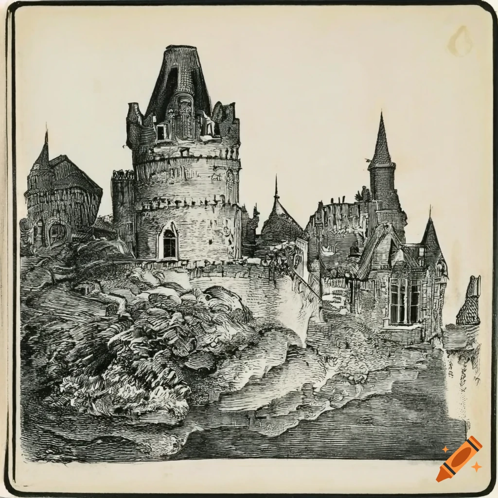 Black and white castle siege in a coloring book page on Craiyon