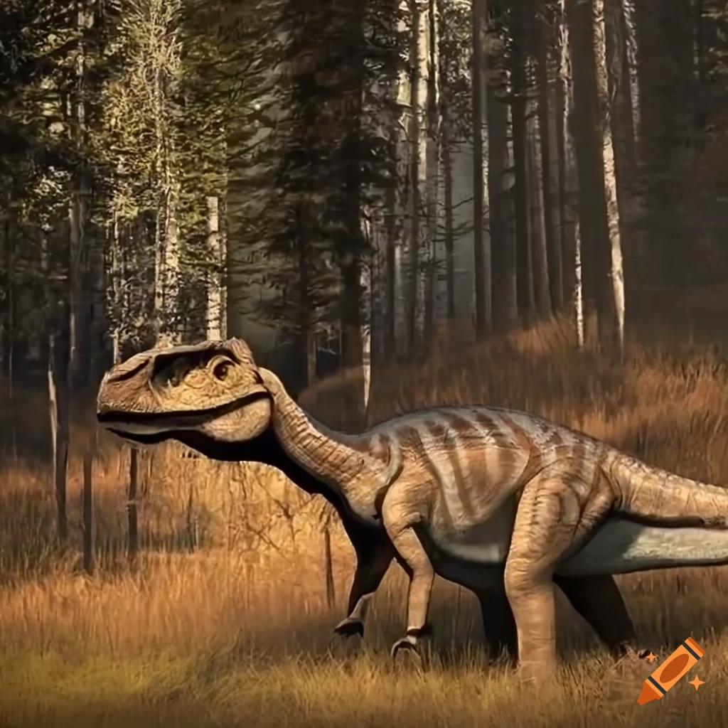 Two scientifically accurate Hadrosaurus dinosaurs walking in a British ...