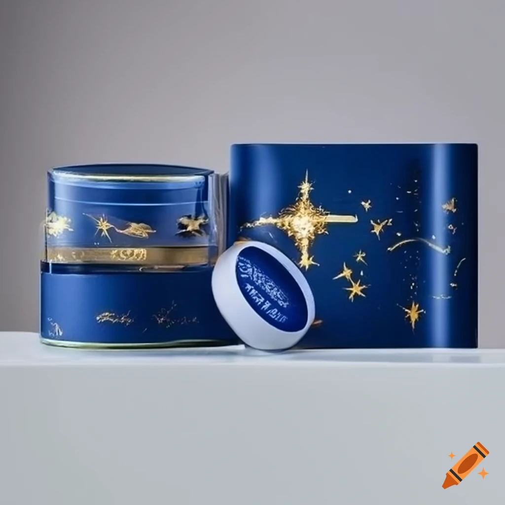 Luxurious dark blue cardboard packaging for face cream with gold ...