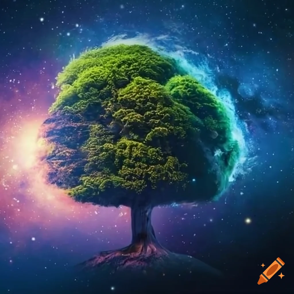 Tree emerging from space on Craiyon