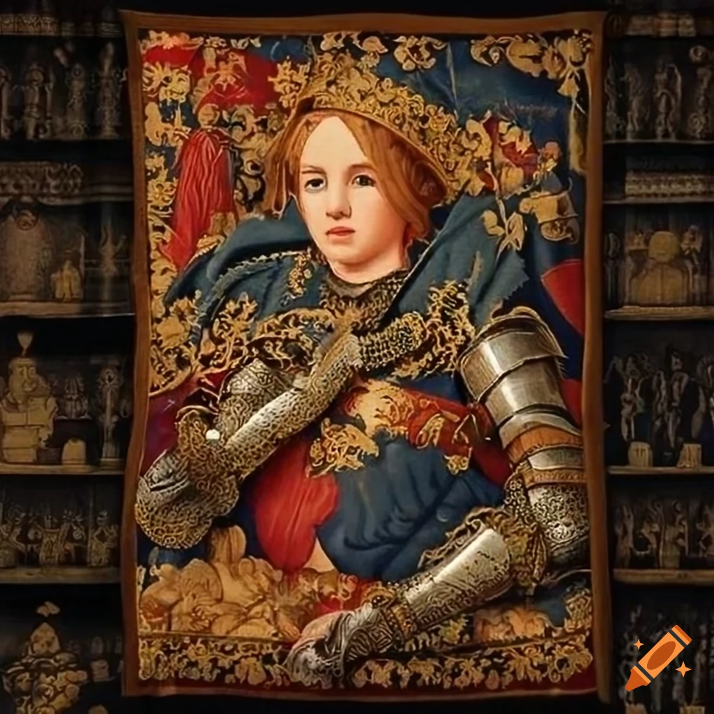 Medieval tapestry featuring a knight on Craiyon