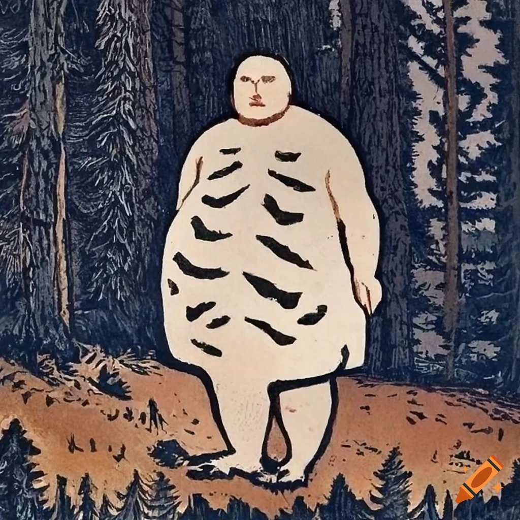 Finnish forest tree surface growing moss with a man wearing comme des ...