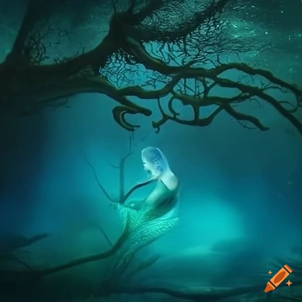 Nature's harmonious balance - deep blue lake with vivid fish and human ...