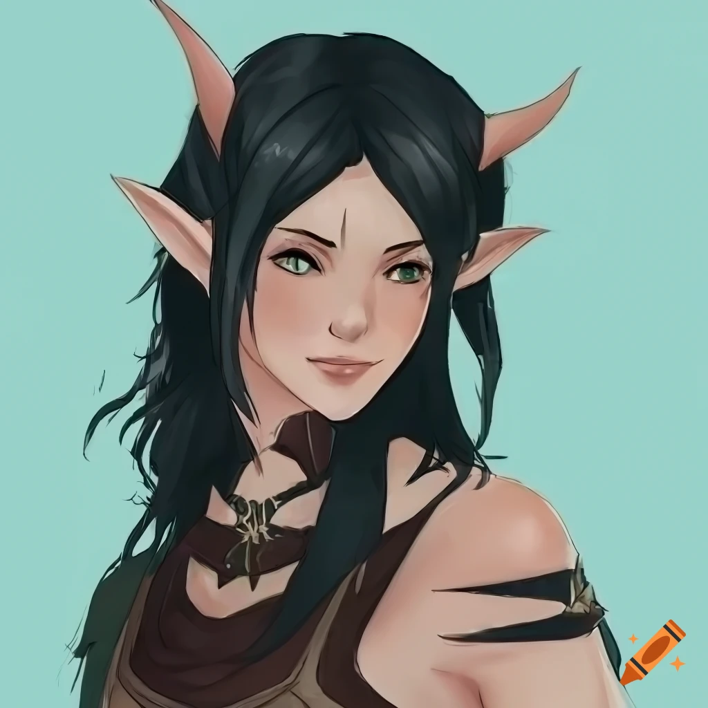 Illustration of half-elf tiefling female character with black low-cut ...