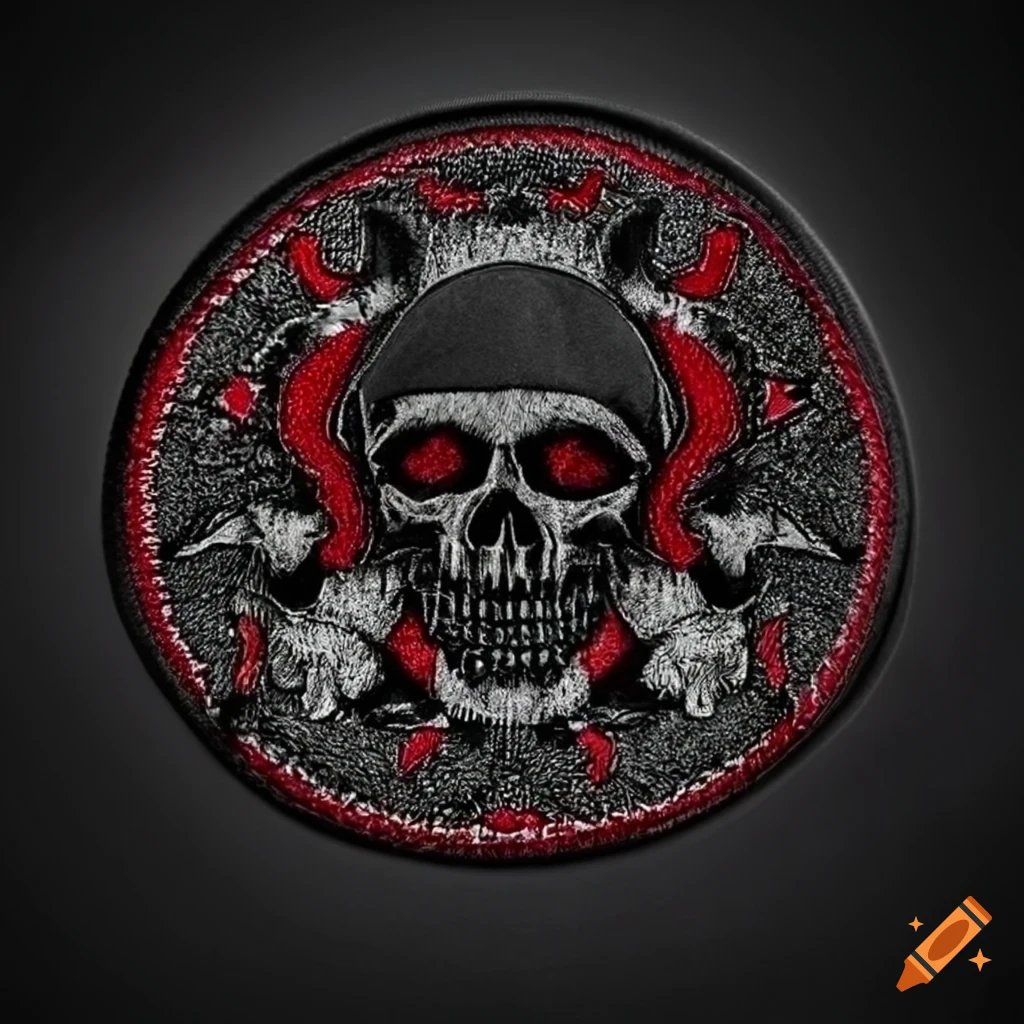 Edgy skull symbol with abstract design in black and dark red on Craiyon