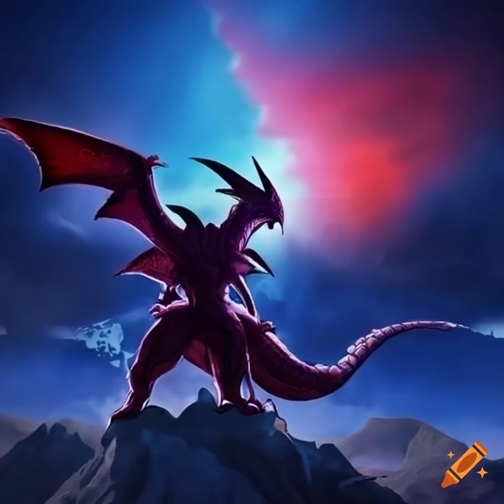 Intricate red dragon on dragon ball landscape on Craiyon