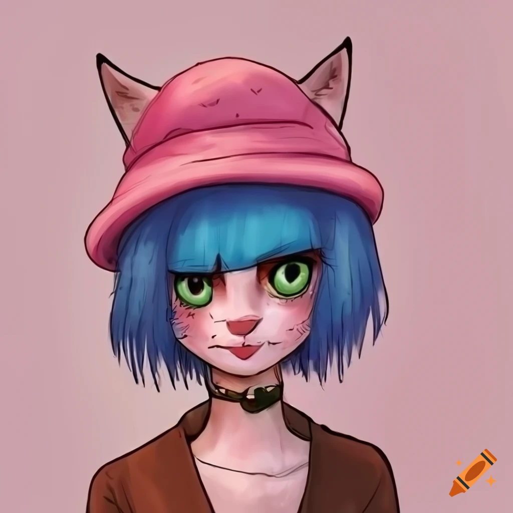 Sally face's cat wearing a pink hat on Craiyon