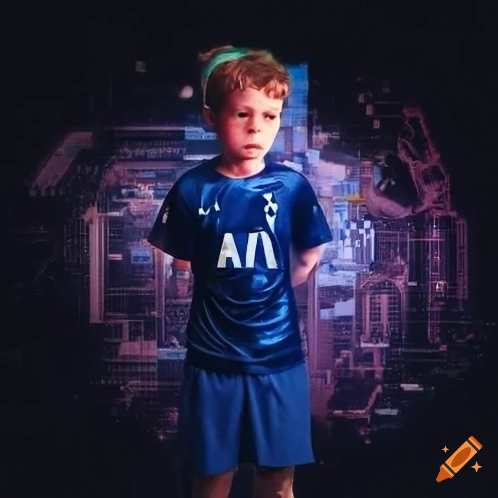 Young tottenham hotspur fan surrounded by data analysis charts on Craiyon