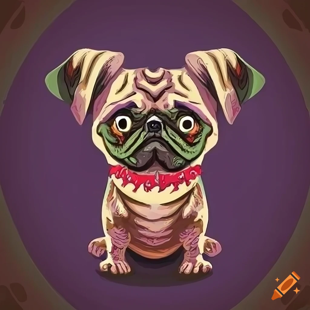 Vector art of a playful undead pug with a mischievous expression on Craiyon