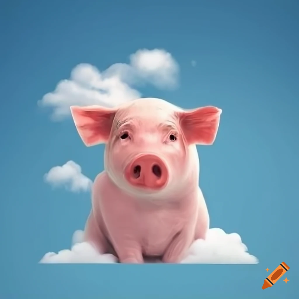 Pig on the clouds with "pigs cloud" text on Craiyon