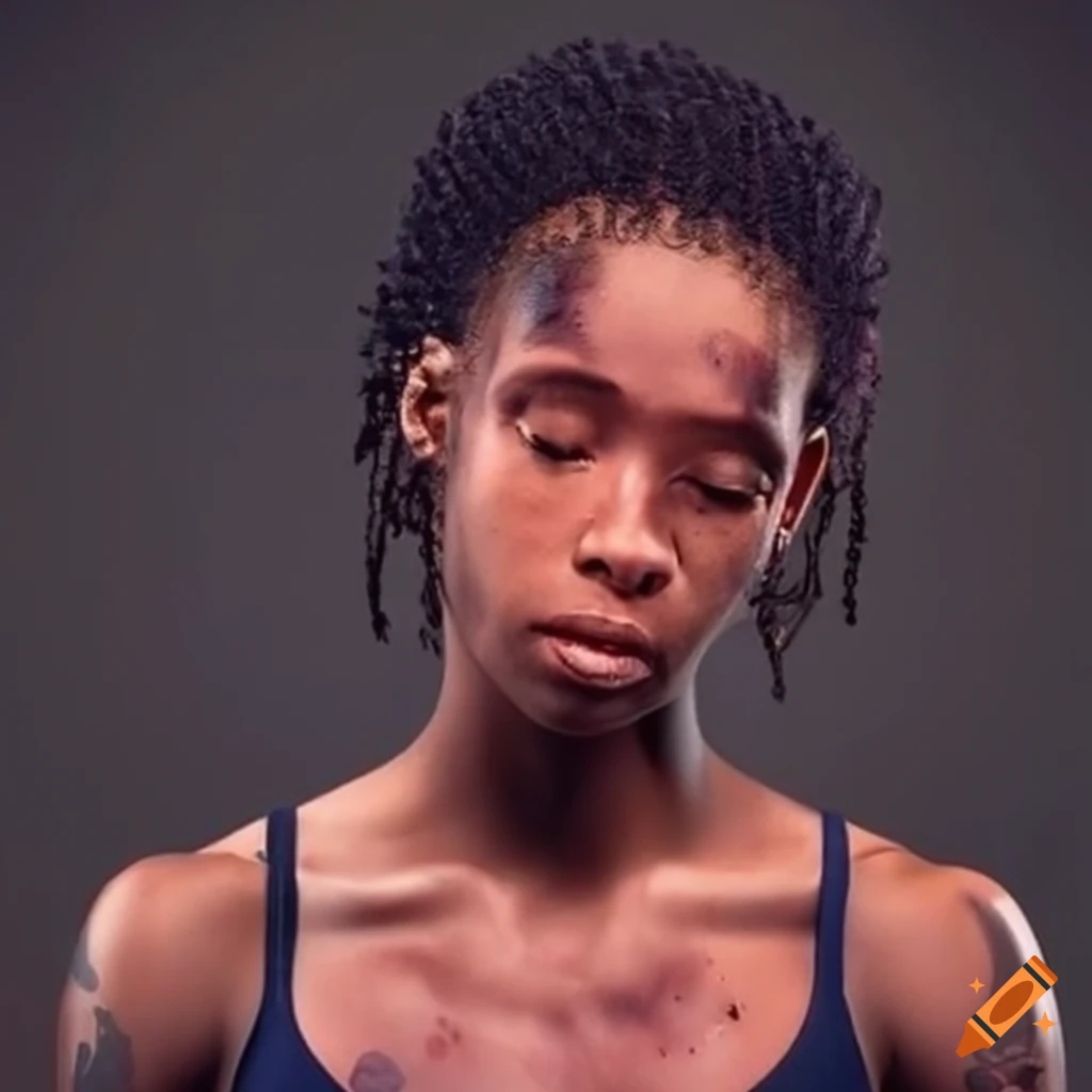 Young woman fighter with a dizzy expression on Craiyon