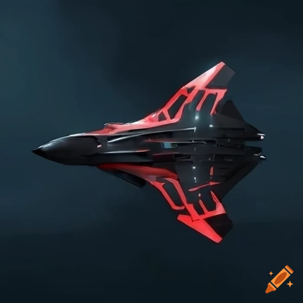 Sleek black and red futuristic 6th generation fighter jet on Craiyon