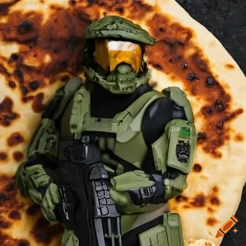 Master chief covered in flatbread on Craiyon