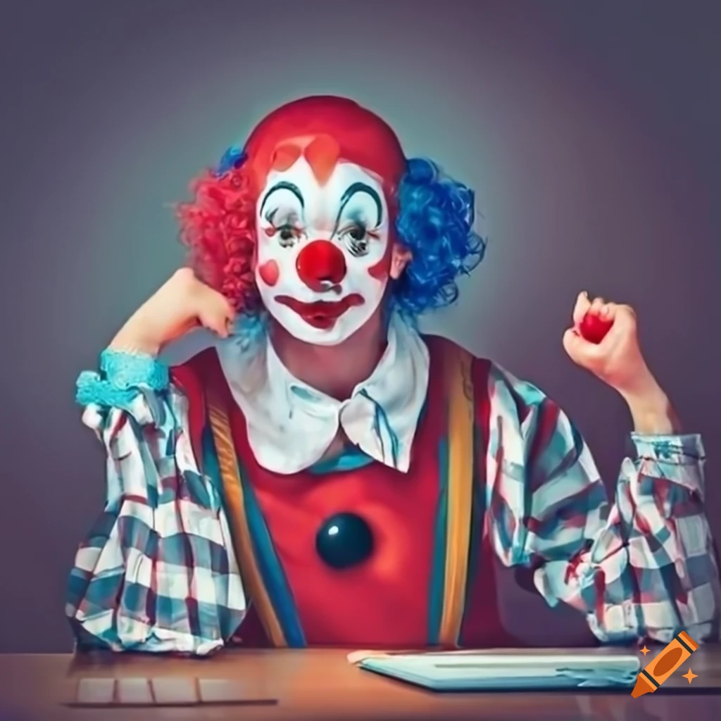 Clown behind an office desk on Craiyon