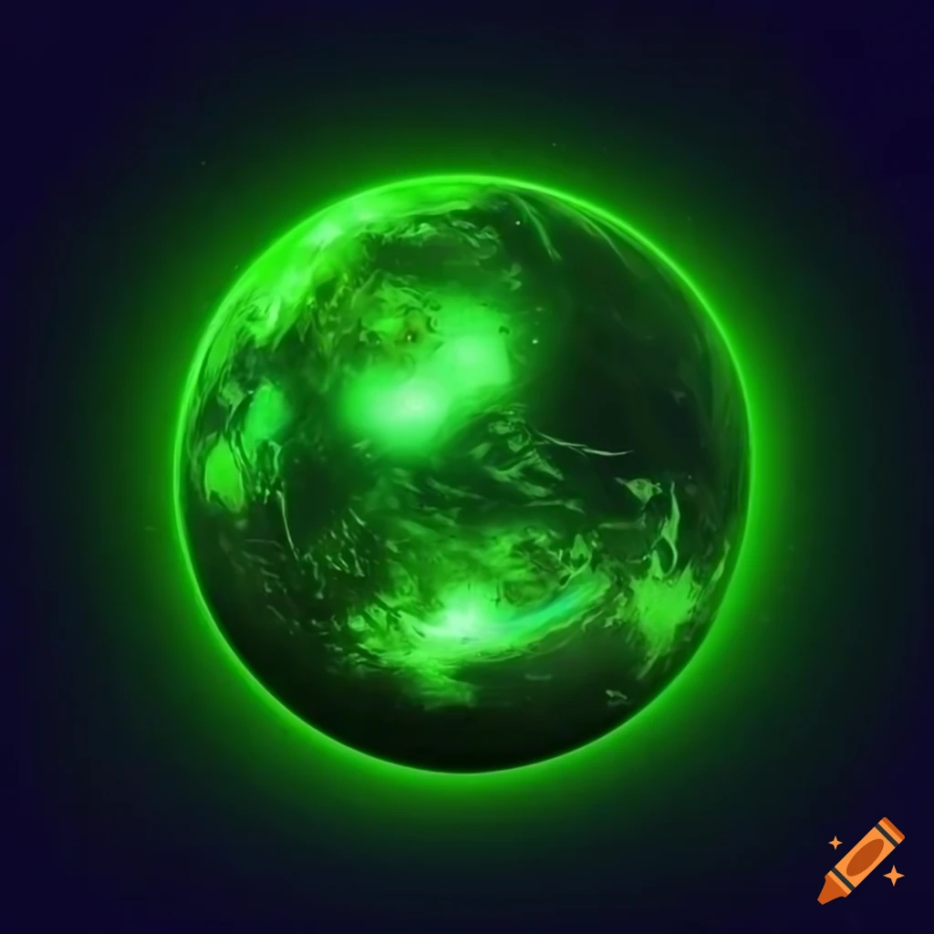 Glowing green plague planet on a starry background on Craiyon