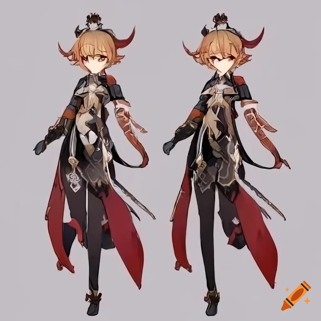 Full-body character design sheet for genshin impact game on Craiyon