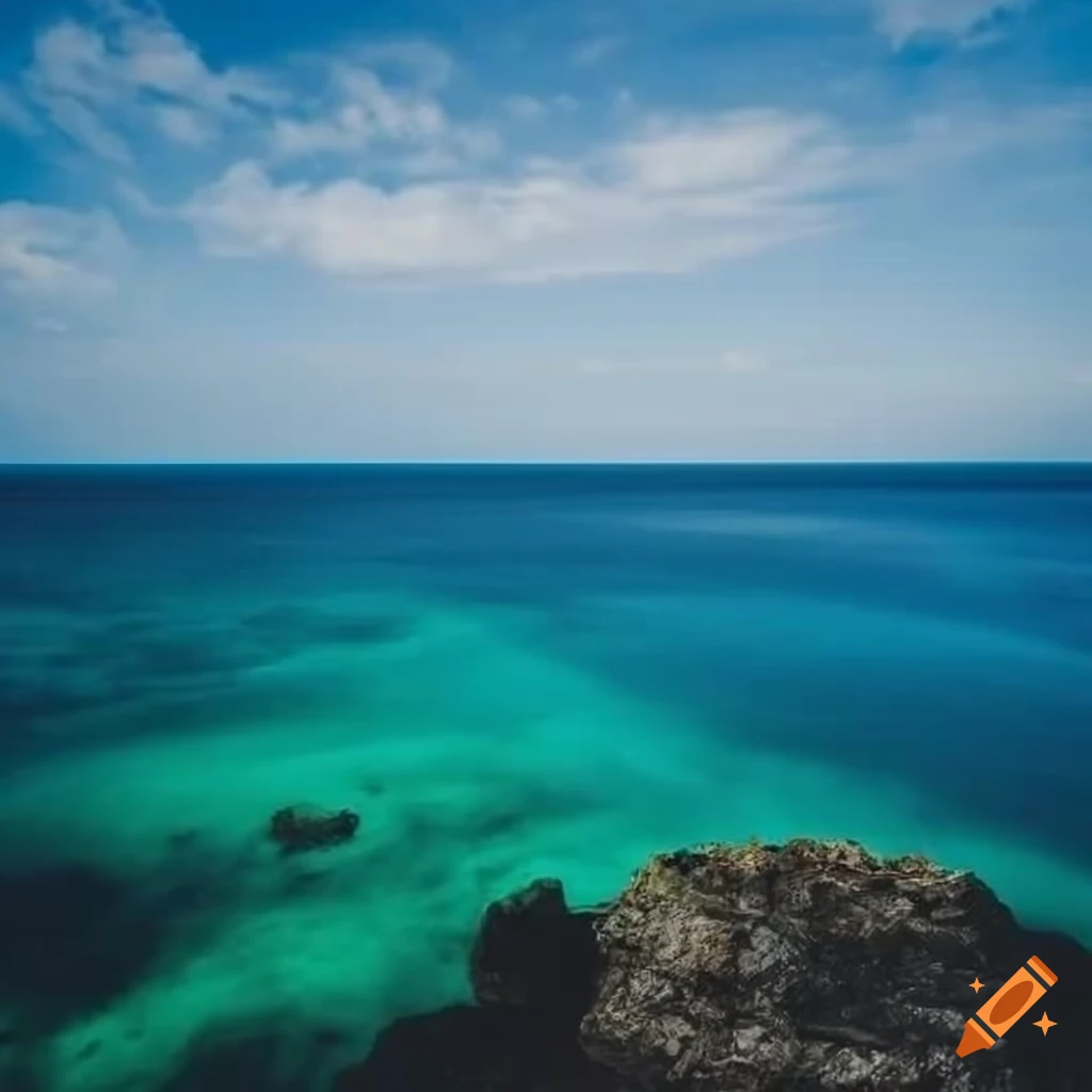 Pristine ocean surrounded by lush greenery in a landscape on Craiyon Pristine ocean surrounded by lush greenery in a landscape on Craiyon