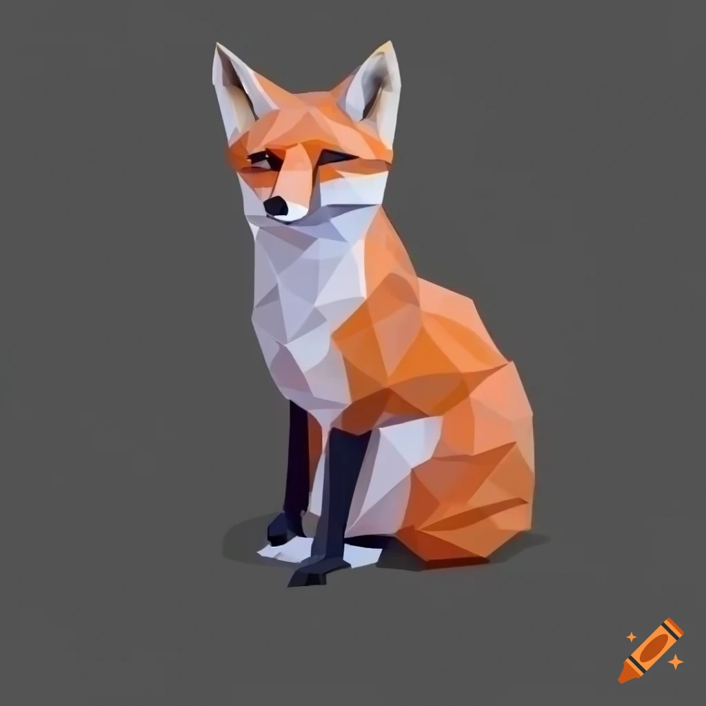 Low poly small fox sitting in a cute pose on Craiyon