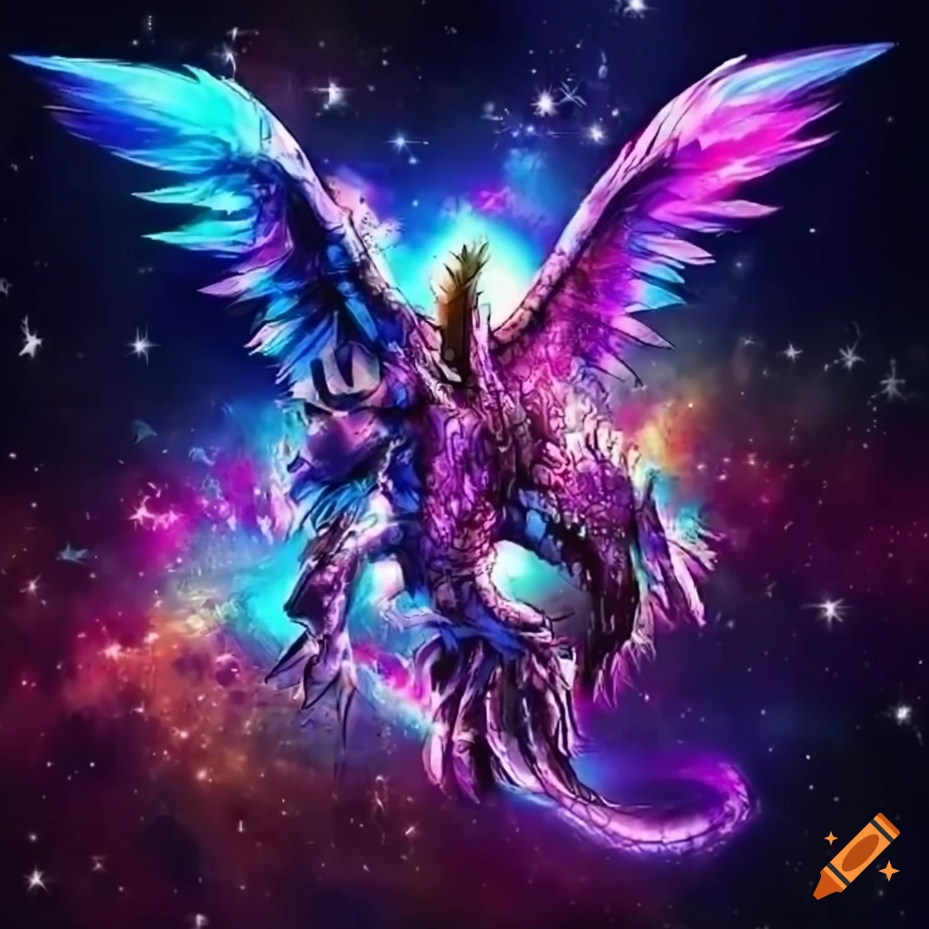 Cosmic monster with galaxy wings in a divine and epic setting on Craiyon