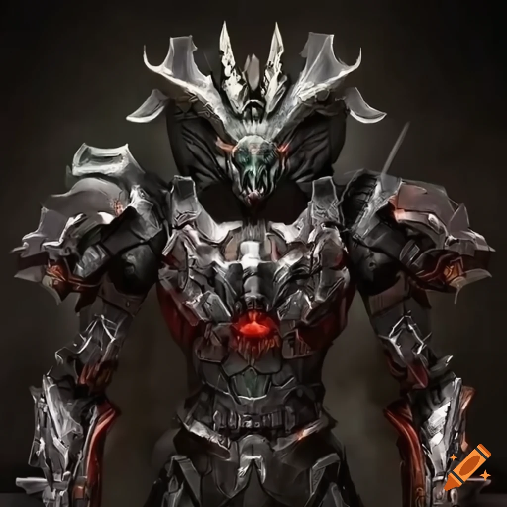 Hulking cybernetic vampire lord mech armor inspired by a dragon on Craiyon