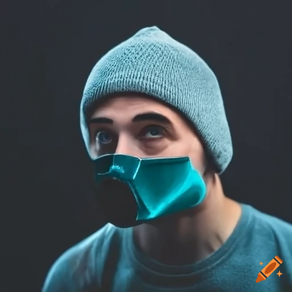 Person wearing a beanie and a mask live streaming on Craiyon