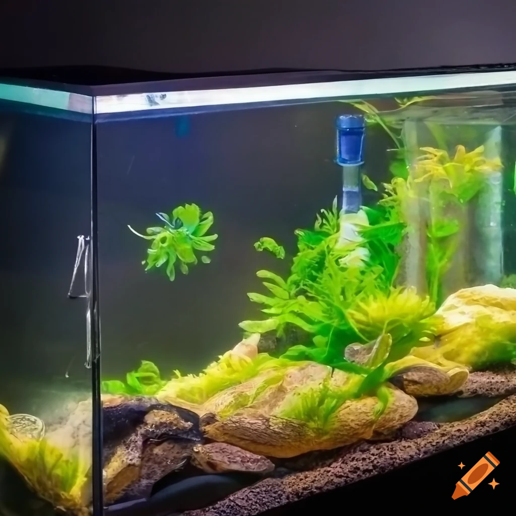 Rectangular fish tank with water filter and air pump on Craiyon