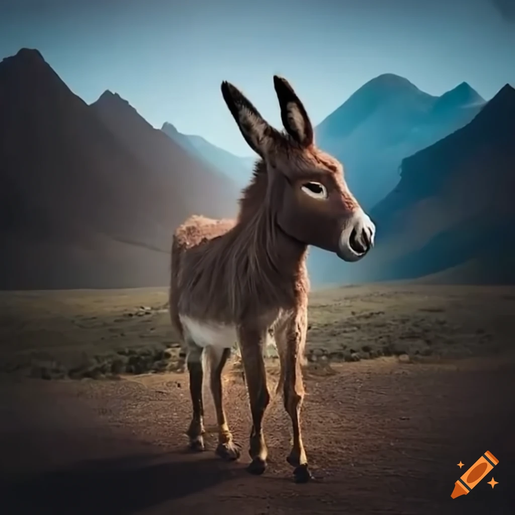 Hyper realistic fake palha donkey with candyfloss mountains in the ...