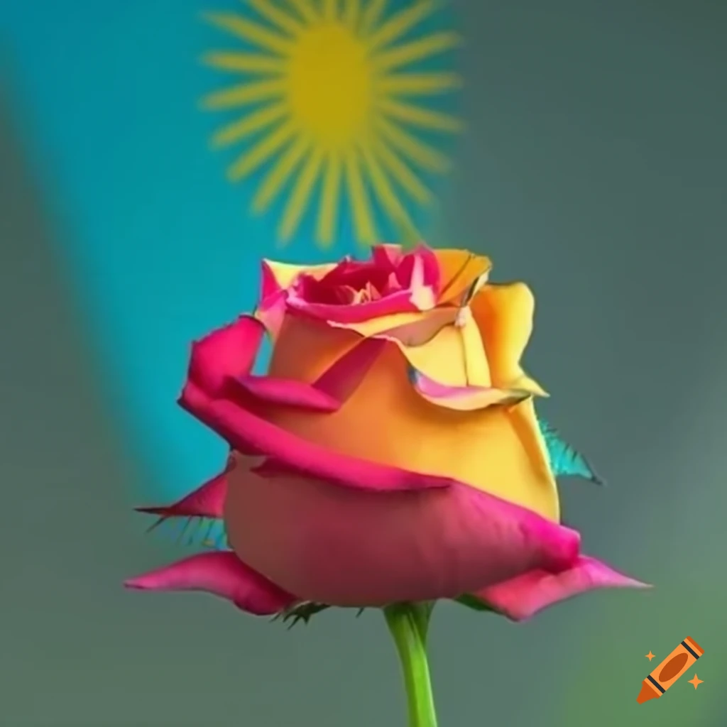 Vivid colored rose with the flag of rwanda in the background on Craiyon