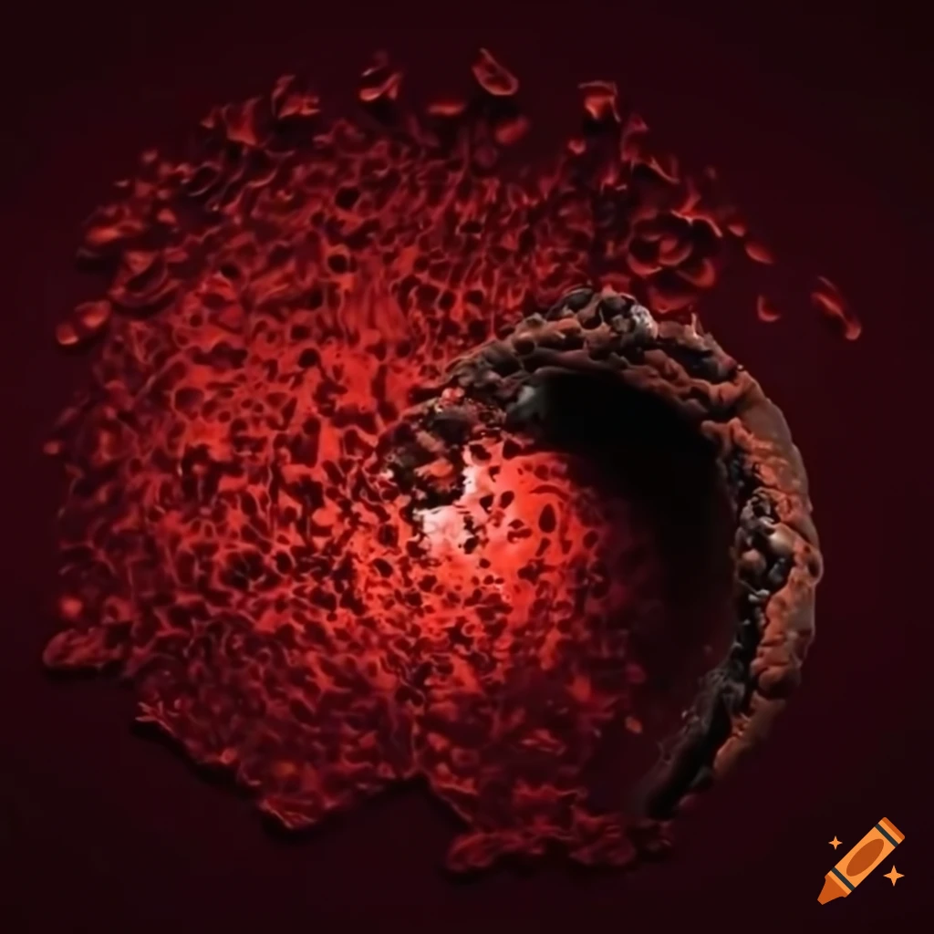 Hollow shell with red particles leaking in a scientific illustration on ...