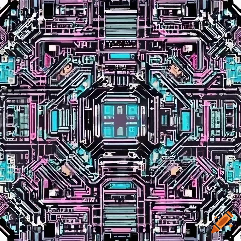 Cyberpunk style circuit board in a sci-fi pattern on Craiyon