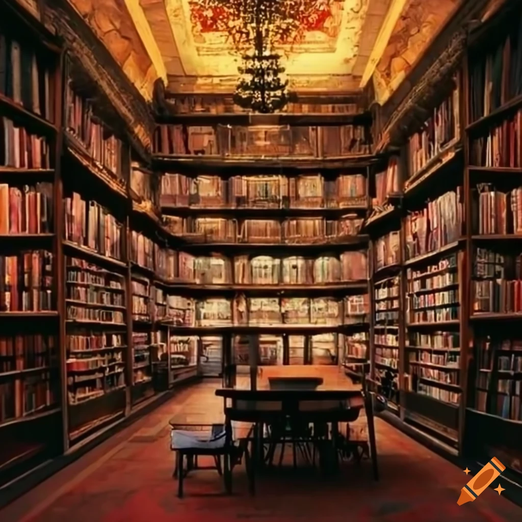 Dimly lit library interior with no windows on Craiyon