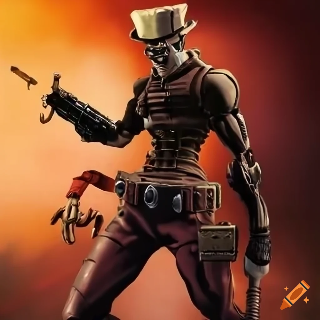 Jojo stand with old machine gun and hat on Craiyon