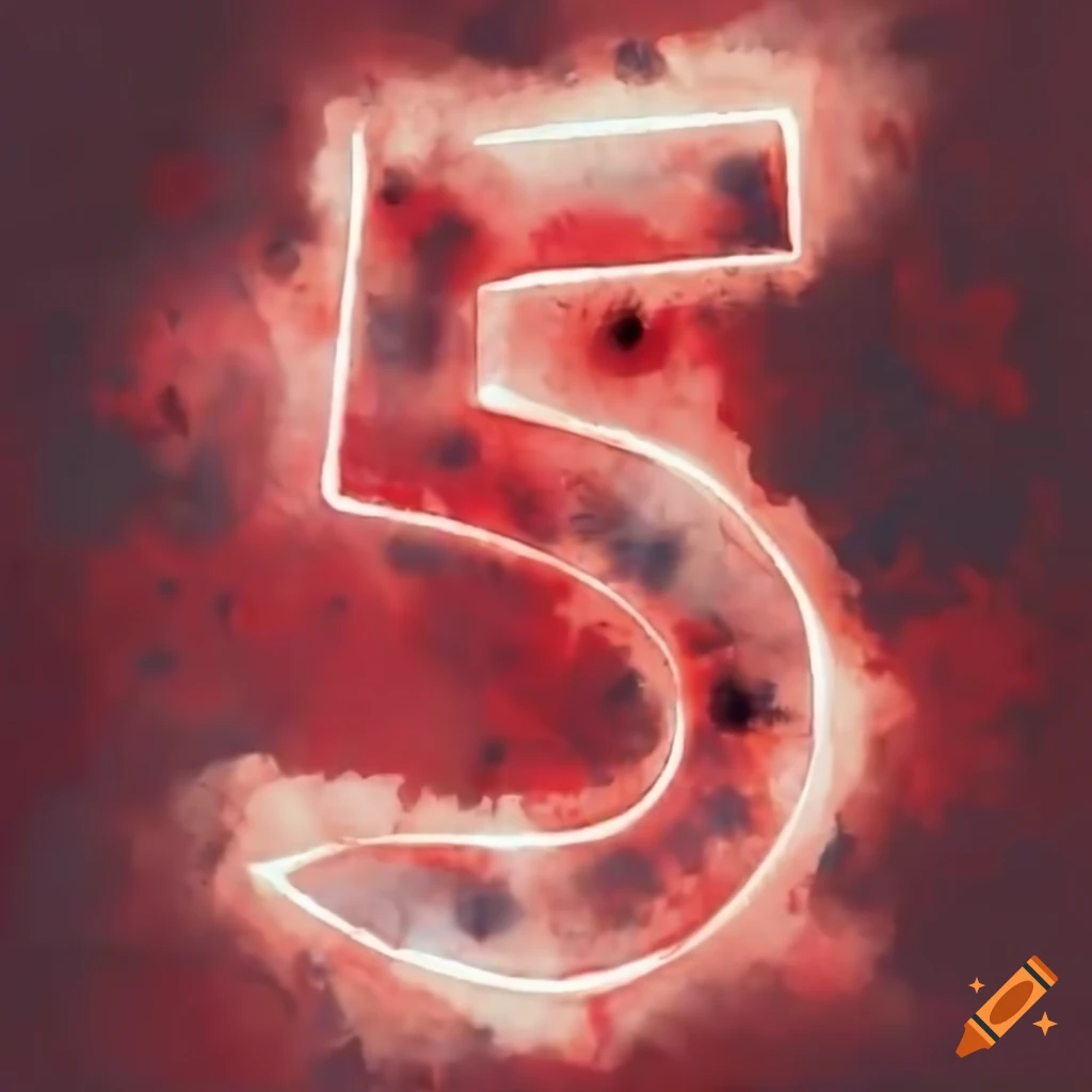 Red glowing number 5 on dark red background on Craiyon