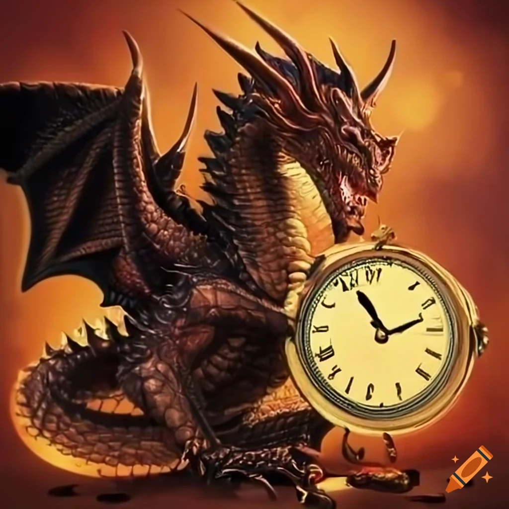 Dragon holding a clock on Craiyon