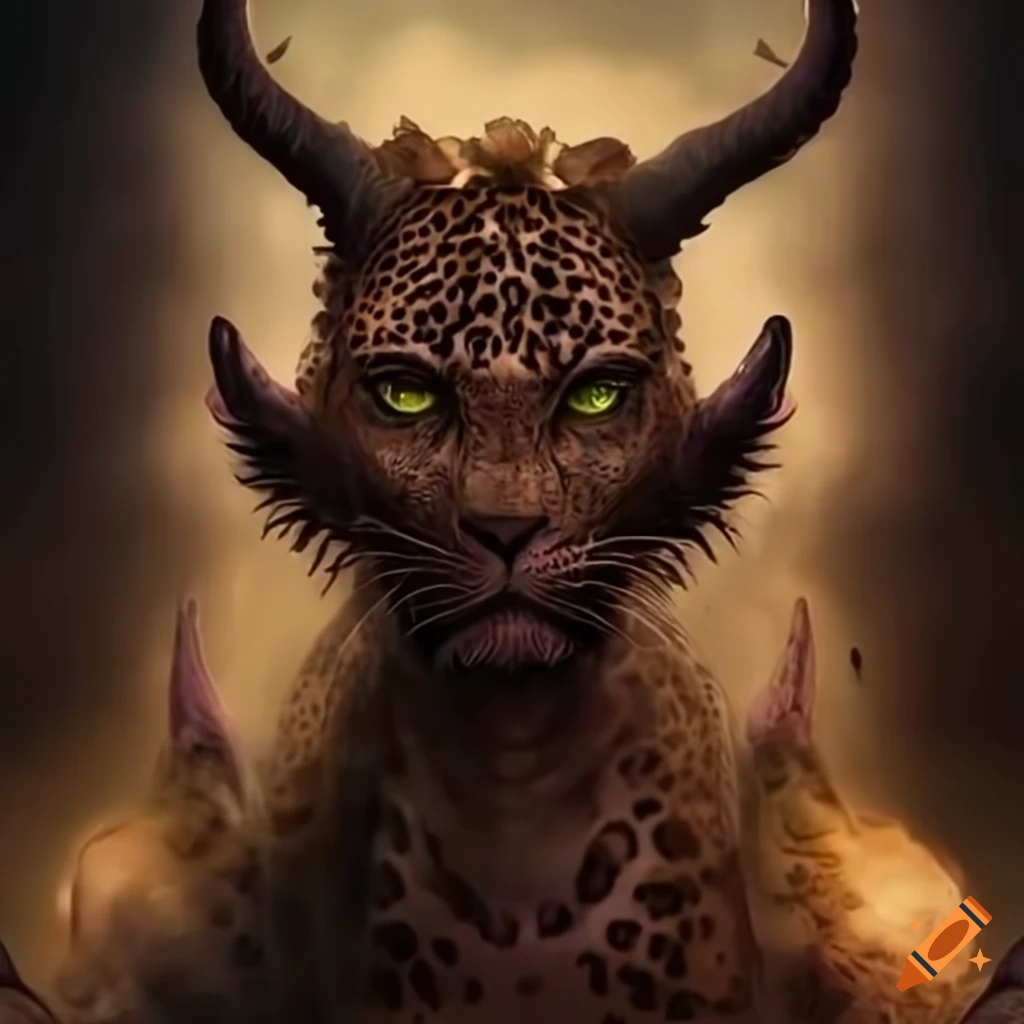 Mythical creature with leopard body and horns on Craiyon