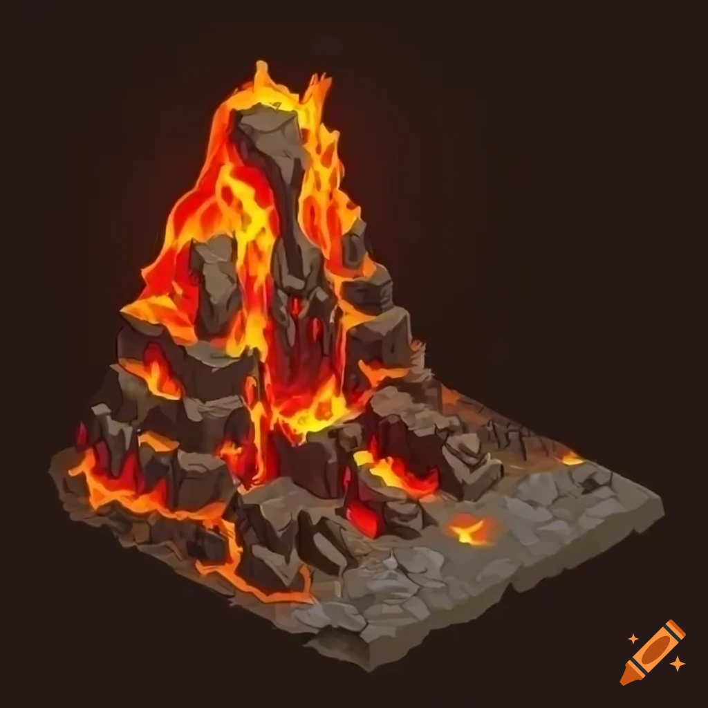 Isometric view of a lava temple in an rpg setting on Craiyon