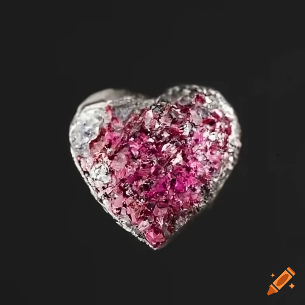 Exotic silver metal heart with ruby crystal cracks on Craiyon