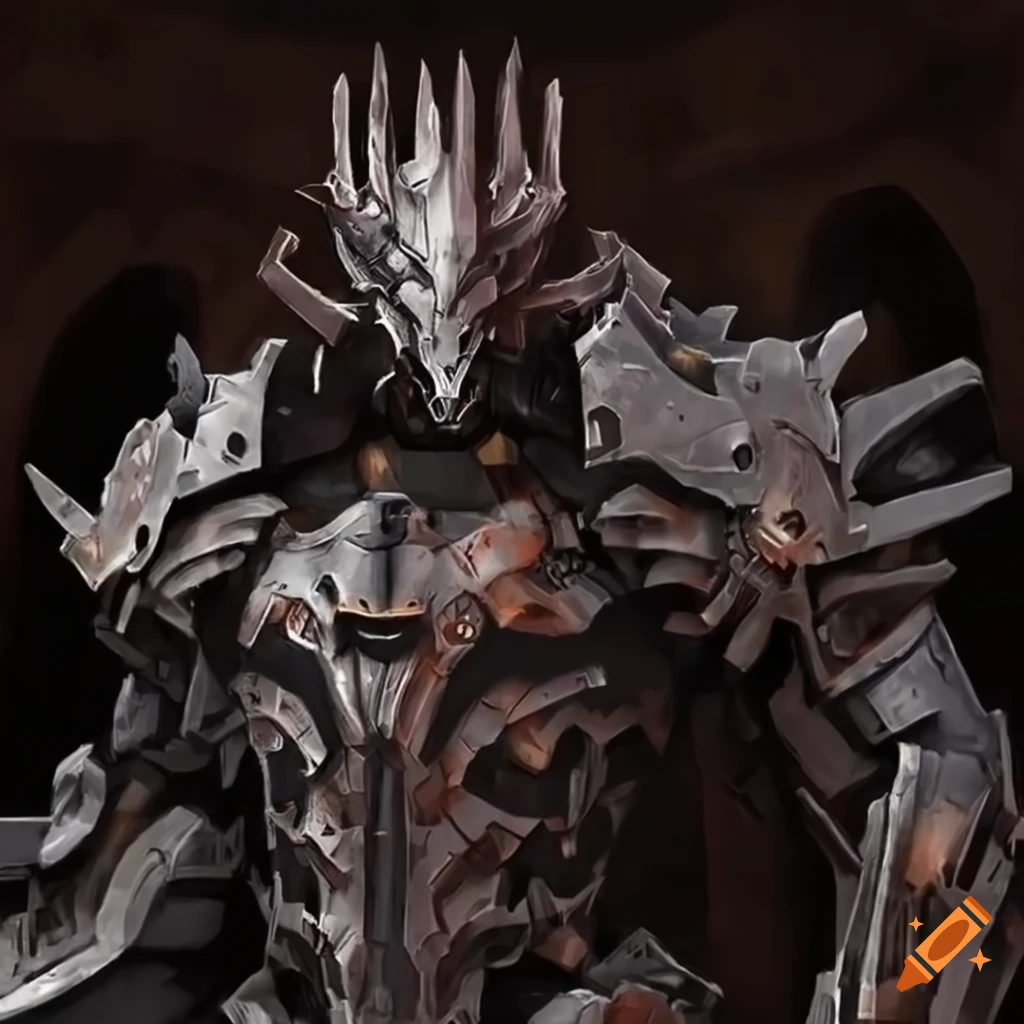 Hulking cybernetic vampire lord mech armor inspired by a dragon on Craiyon