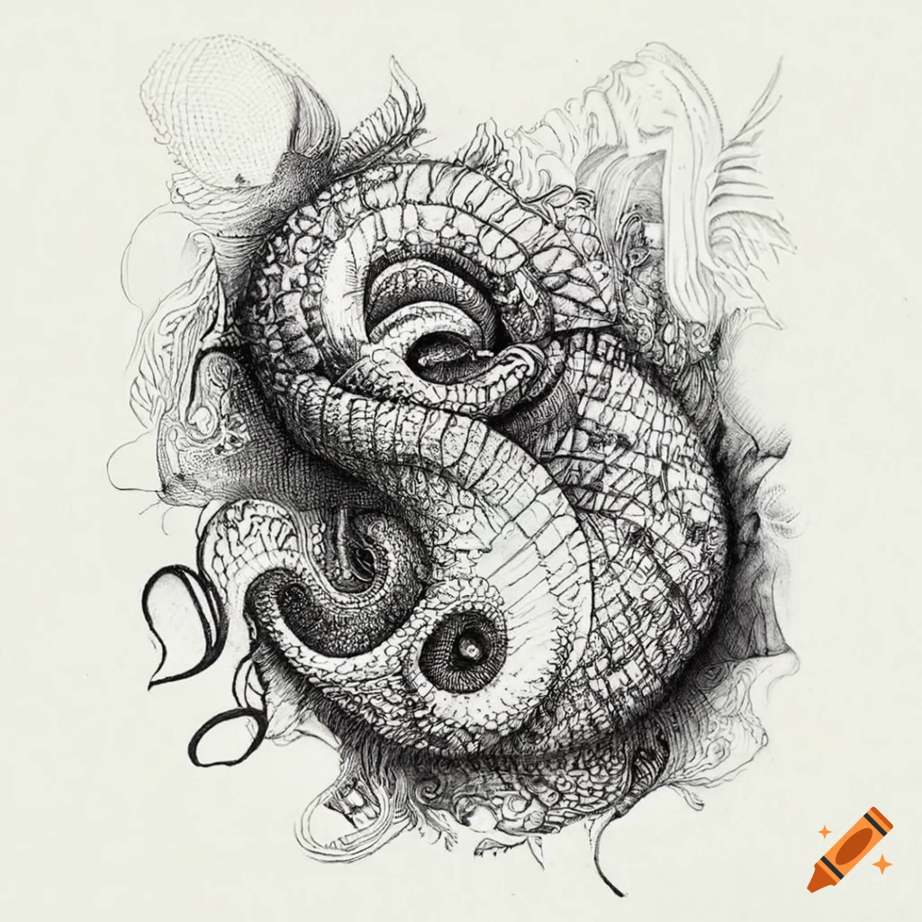 Mysterious ink sketch with intricate curves and symbols forming an ...
