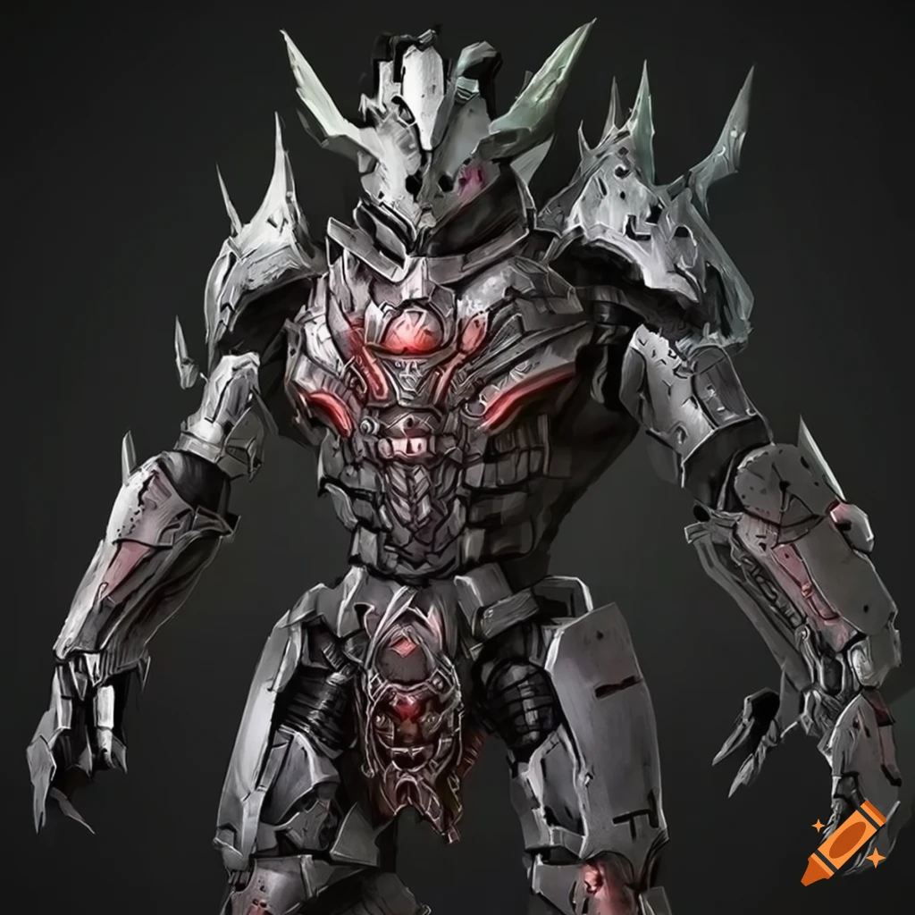 Hulking cybernetic vampire lord mech armor inspired by a dragon on Craiyon