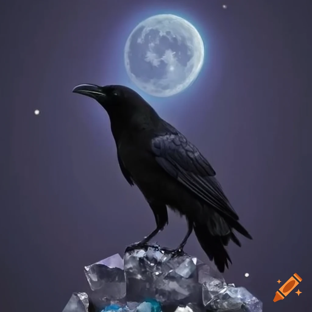 Black raven with moon and crystal on Craiyon
