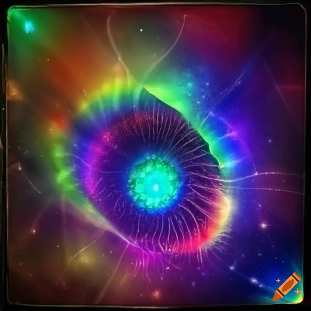 Scene bathed in celestial glow with holographic auras emanating from ...