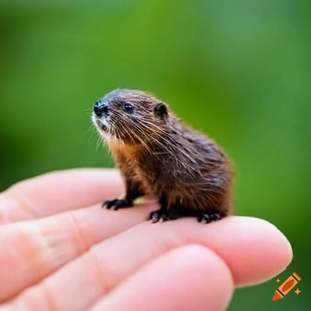 Tiny miniature beaver held in a hand on Craiyon